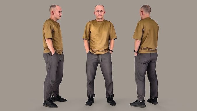 Urban Minimalist Bald Man in Mustard T-Shirt 3D model | CGTrader