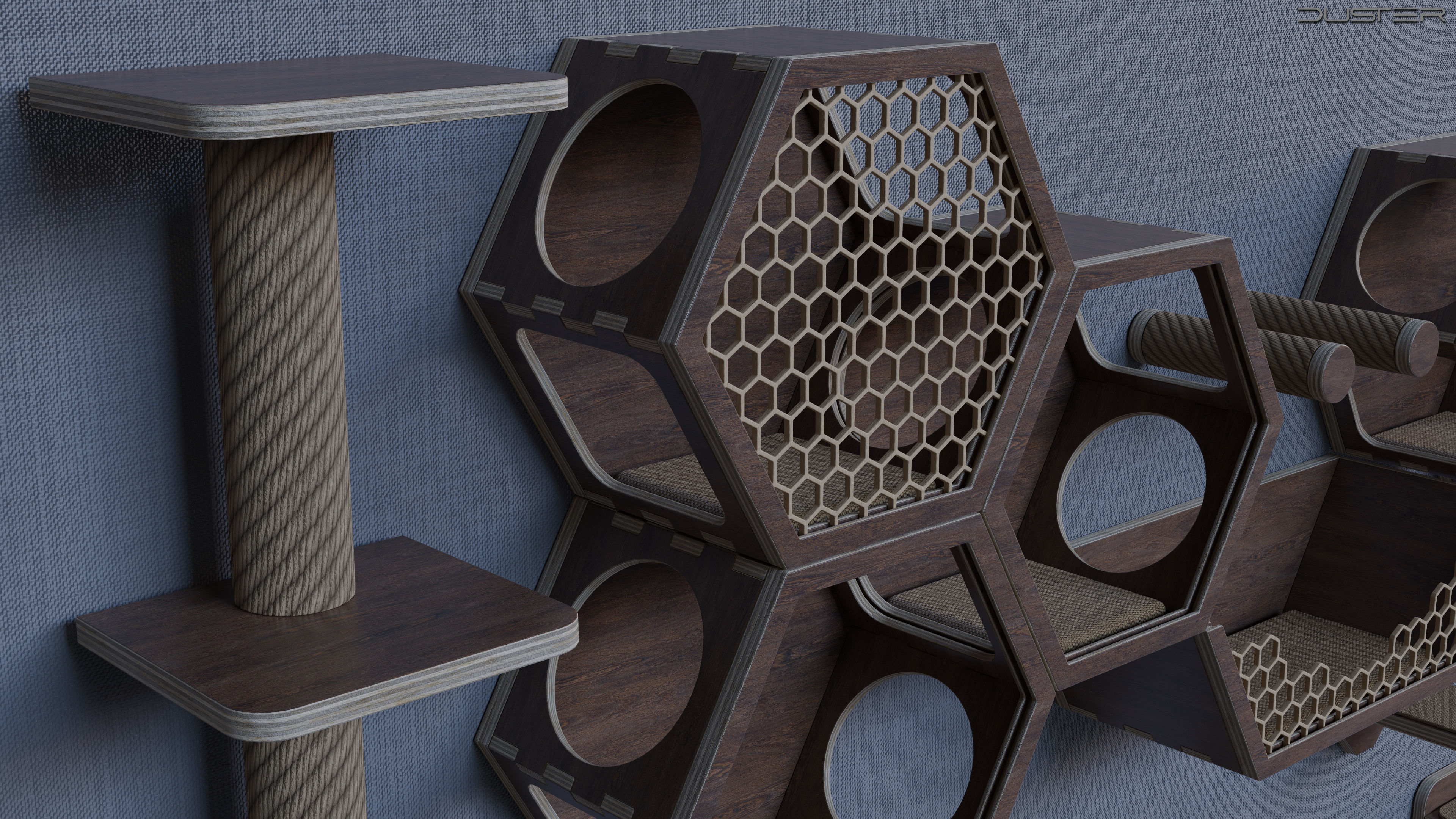 Modular wall mounted cat shelves with ladders and scratchers 3D model ...