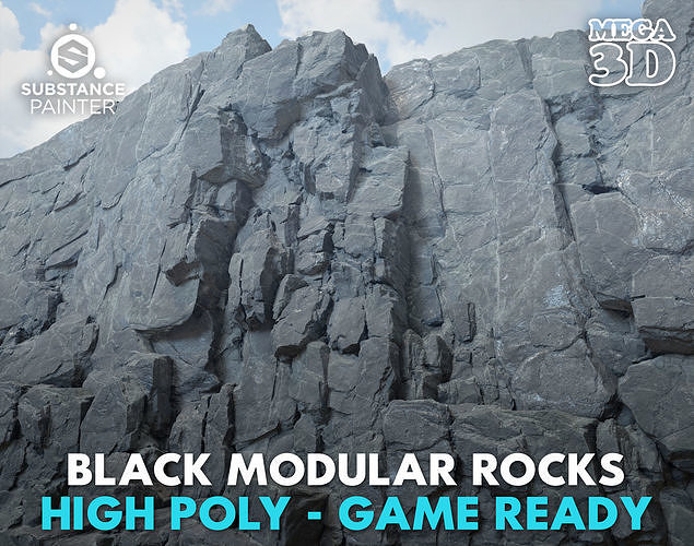 High poly Black Modular Rock 230706 3D model | CGTrader