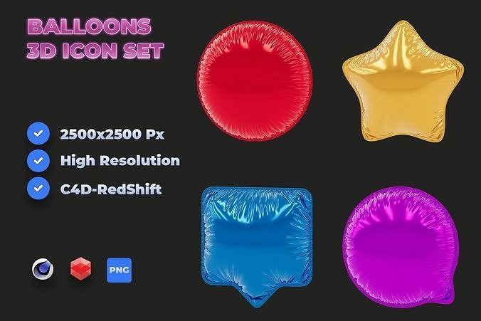 Balloons 3D Icon Pack 3D model | CGTrader