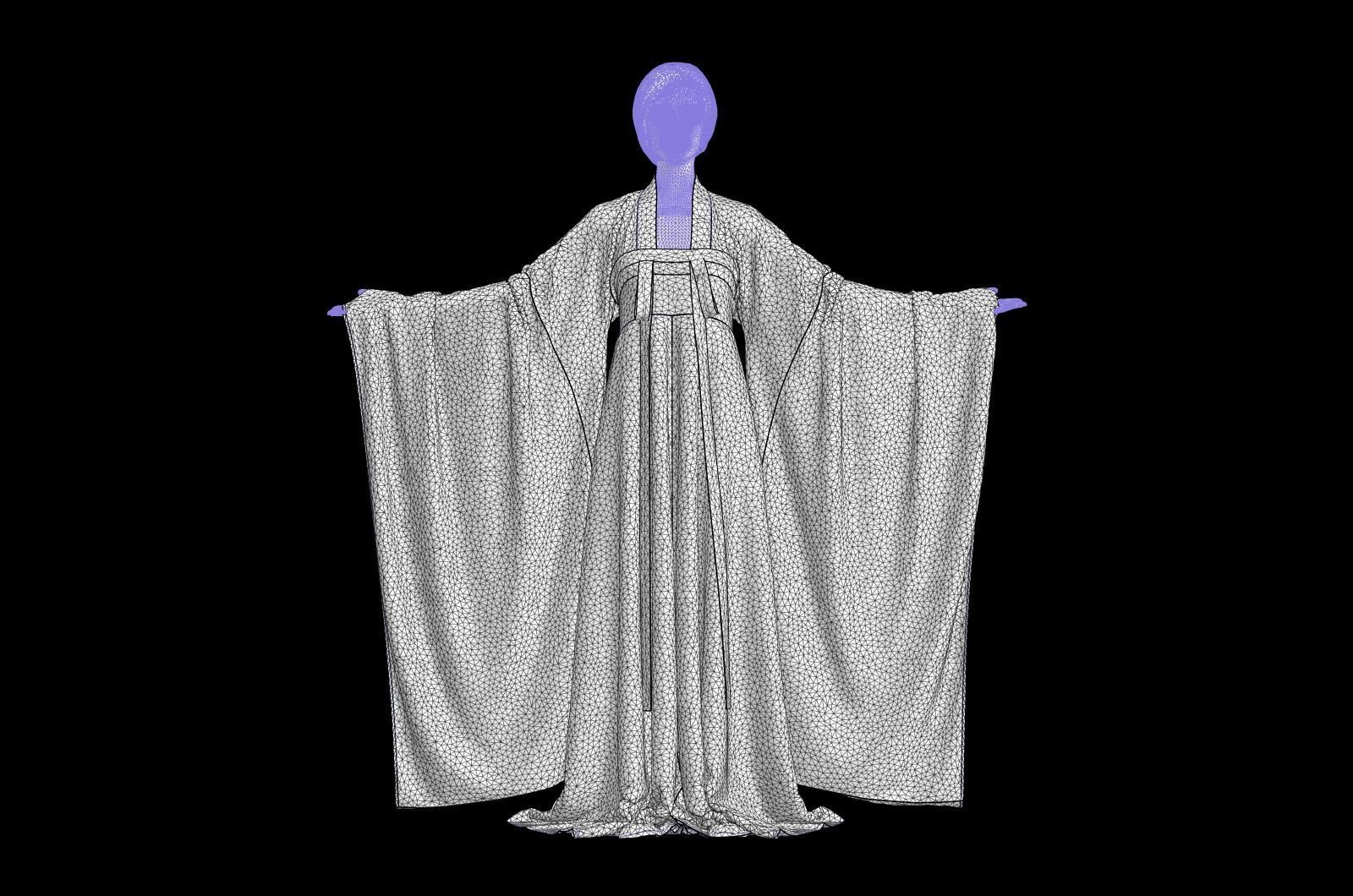 Tang Dynasty red powder splicing chest-length skirt free 3D model ...