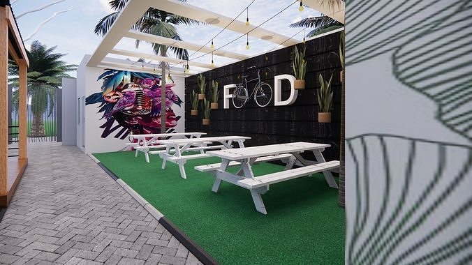 OUTDOOR BAR RESTAURANT 3D model rigged | CGTrader