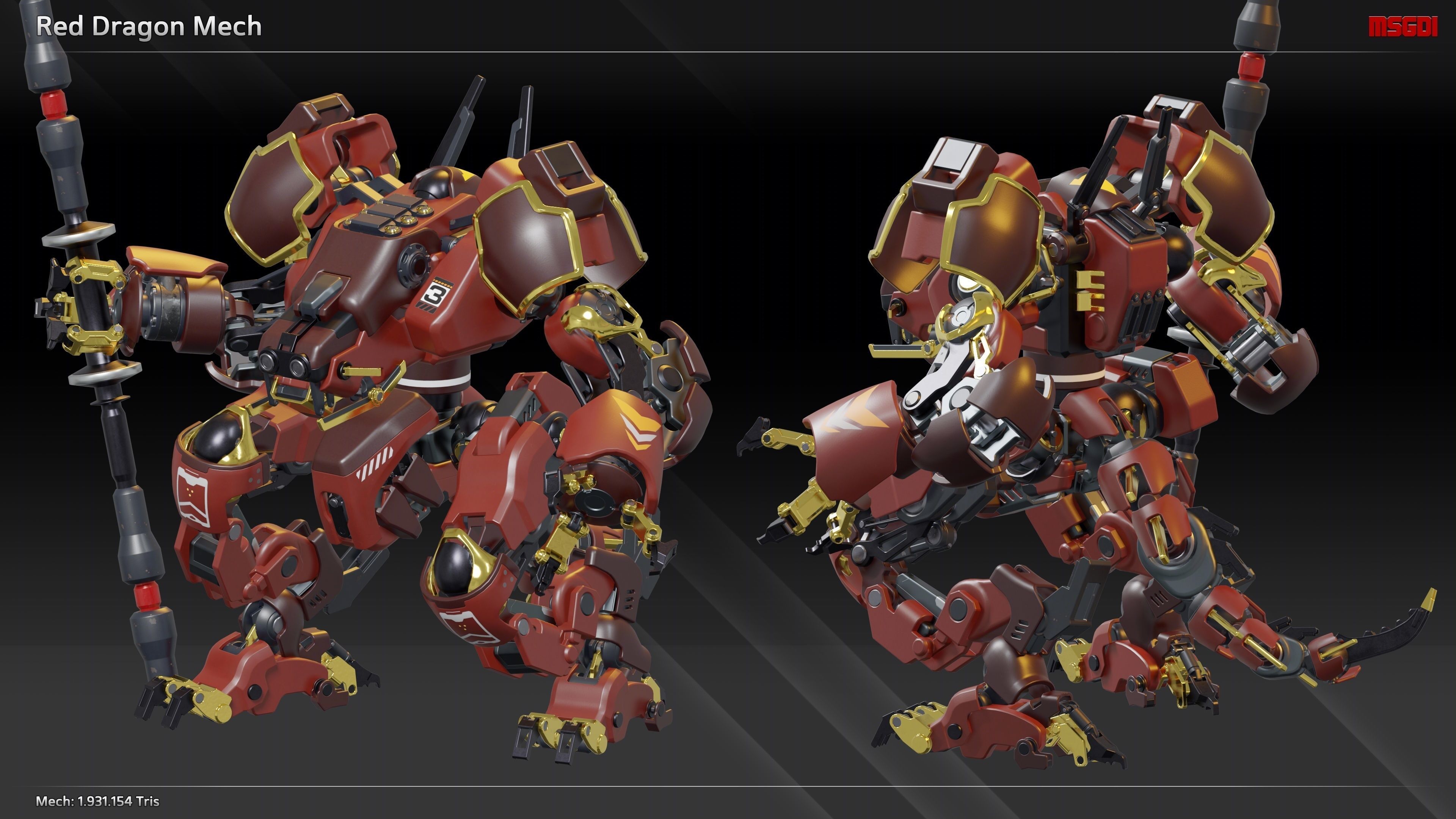Red Dragon Mech 3D model rigged | CGTrader