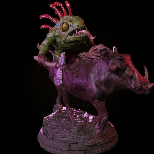 Murloc Warrior Riding a Boar 3D model 3D printable | CGTrader