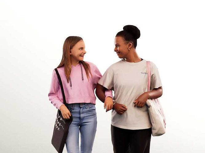 3D model Jamila Lilly 13545 - Girls Walking With Bags VR / AR / low-poly | CGTrader