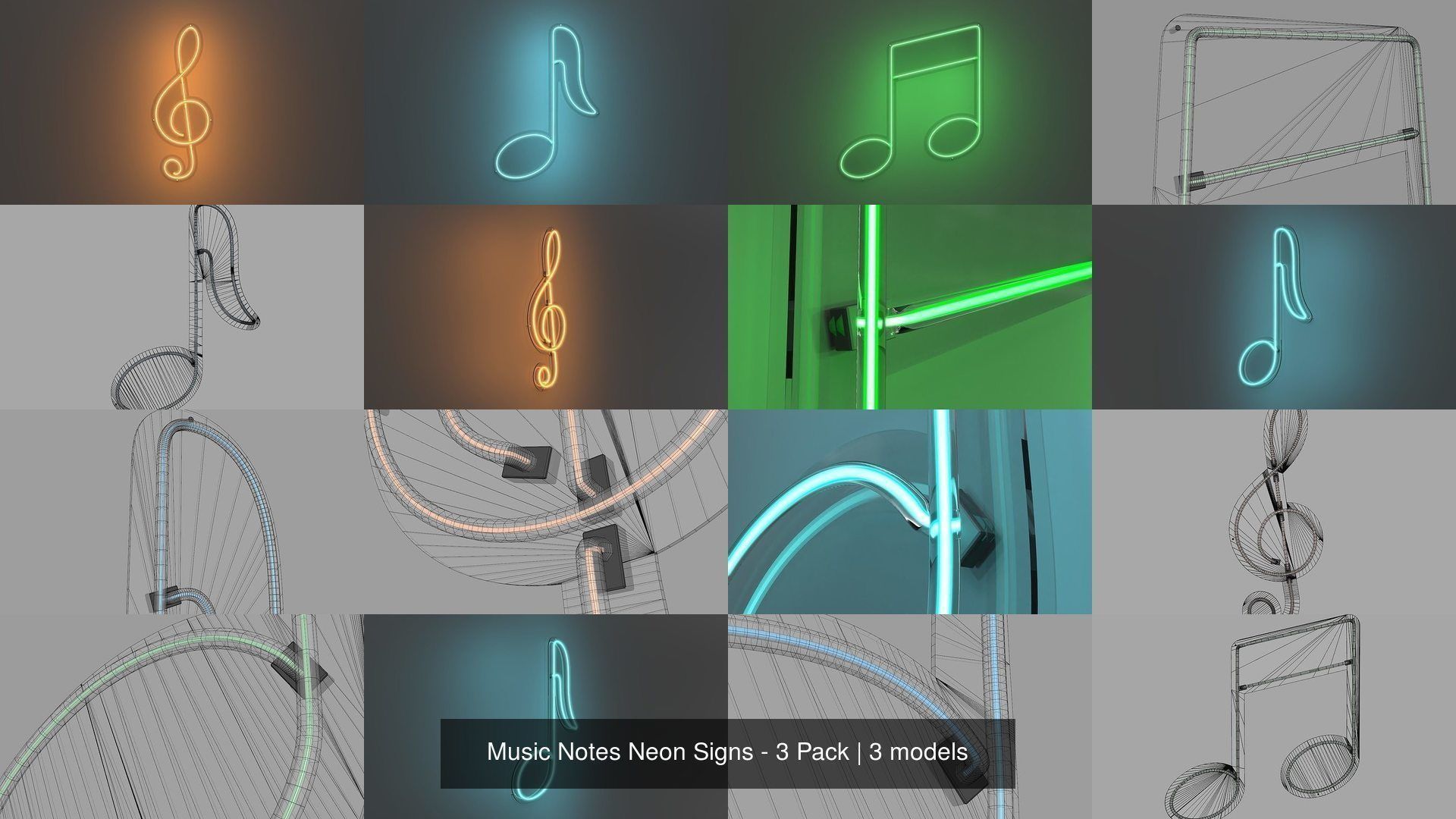 Music Notes Neon Signs - 3 Pack 3D Model Collection | CGTrader