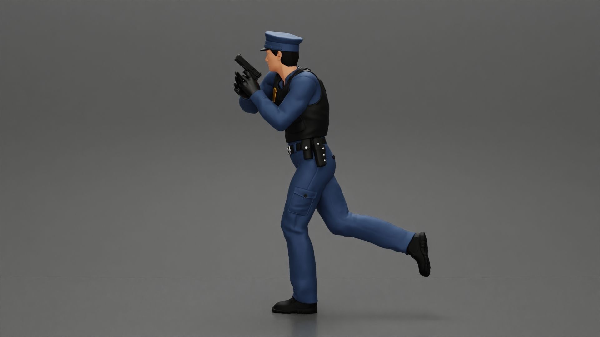 Police Officer running Chasing Criminal On Roadway holding a gun 3D ...