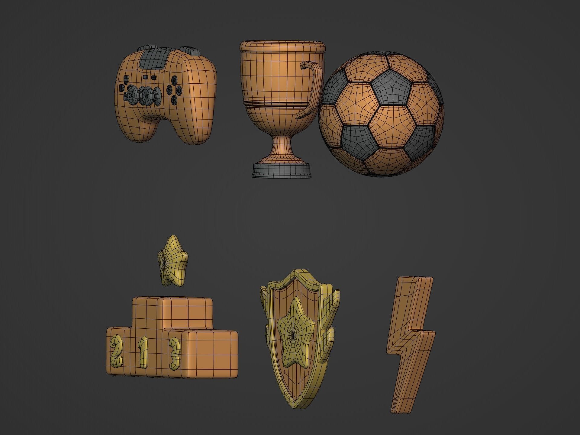 3D model Cartoon Pack -- Video Game Controller - Trophy Cup - Soccer ...