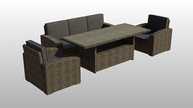 3D model Simple Outdoor Wicker Seating Furniture VR / AR / low-poly ...