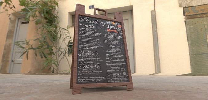 3D model Wooden menu sign with Chalk board for a cafe 3D model Low-Poly ...