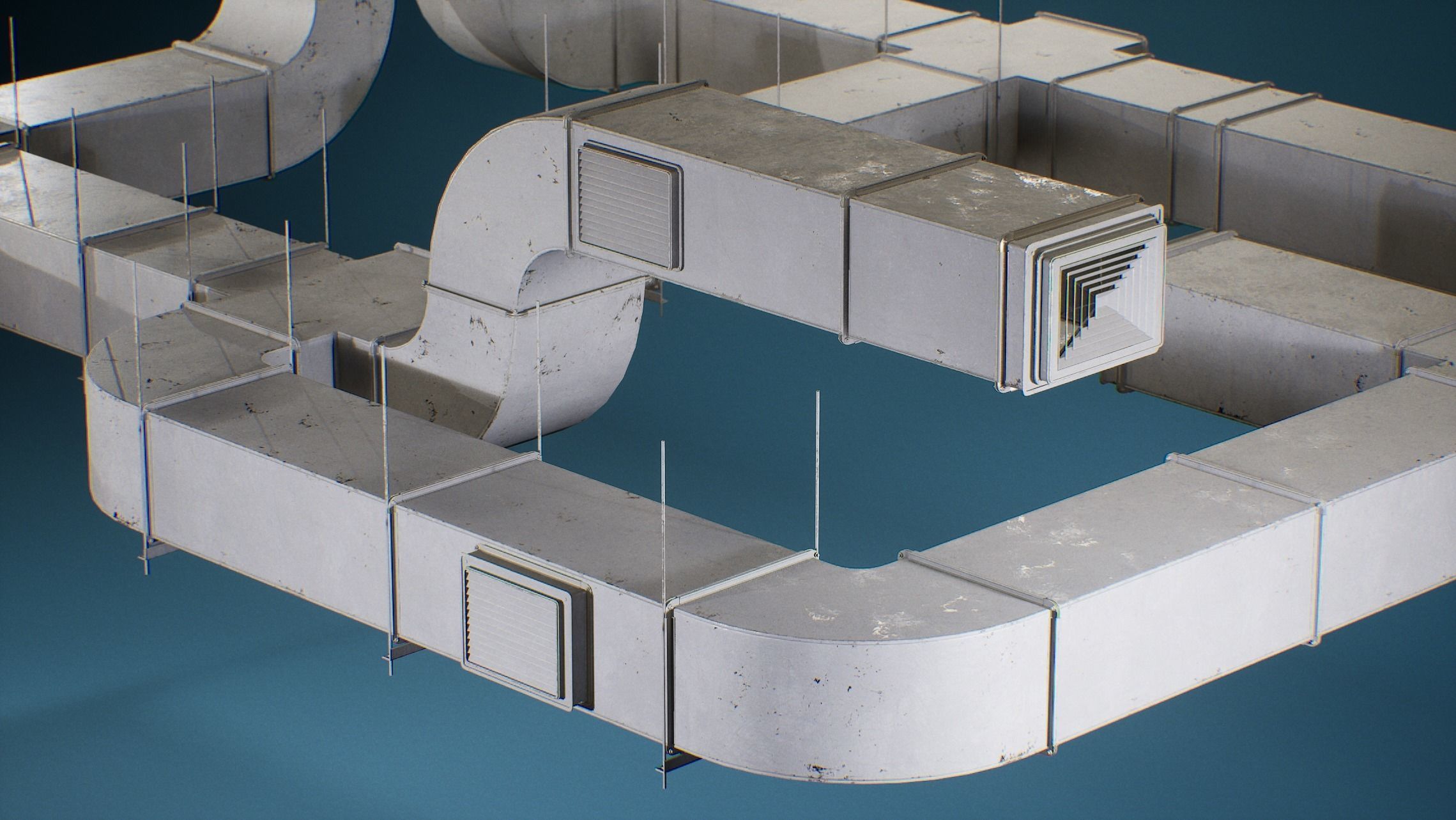 3D model Game-ready PBR Industrial Modular Vent System - Low poly VR ...