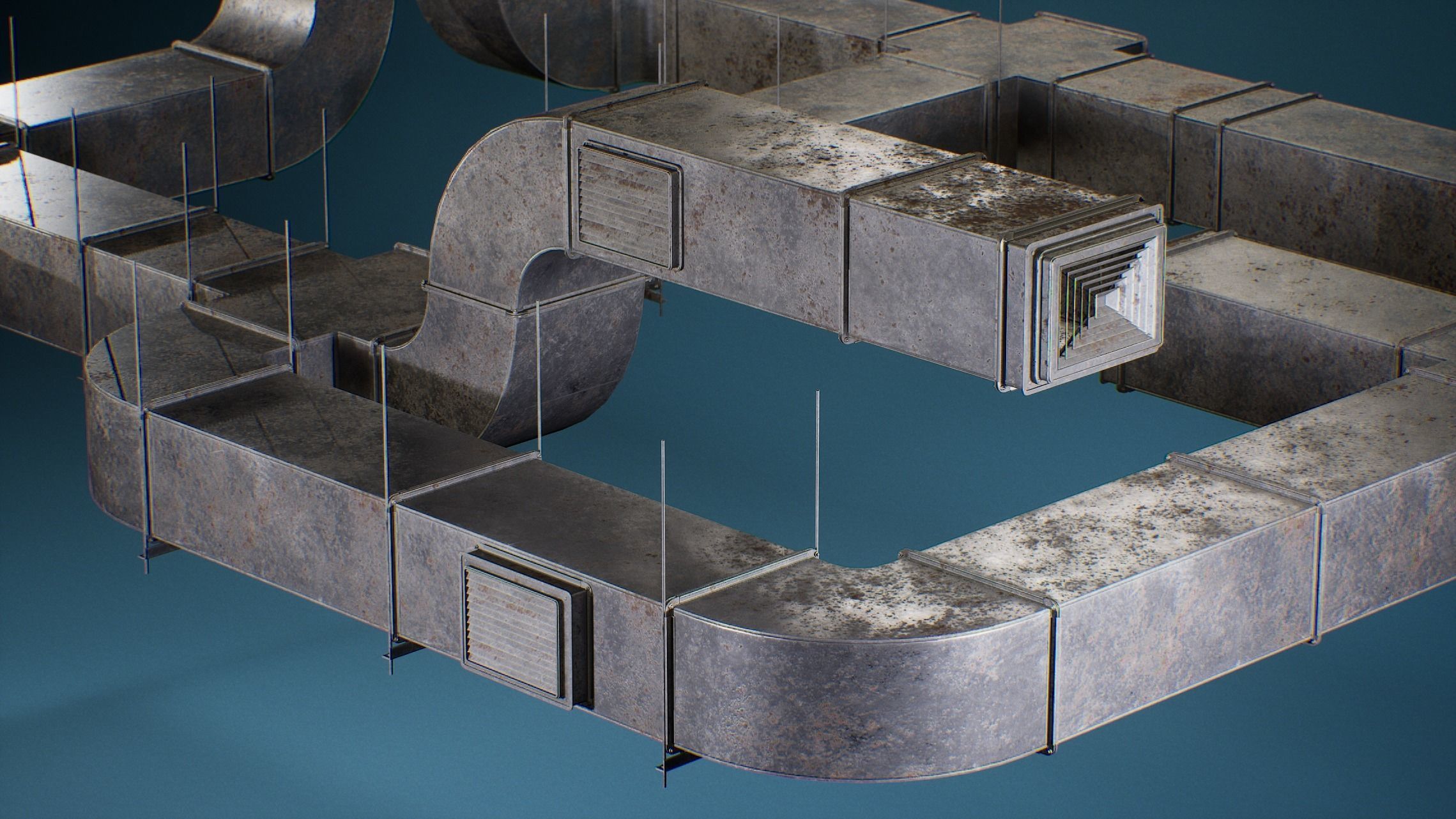 3D model Game-ready PBR Industrial Modular Vent System - Low poly VR ...