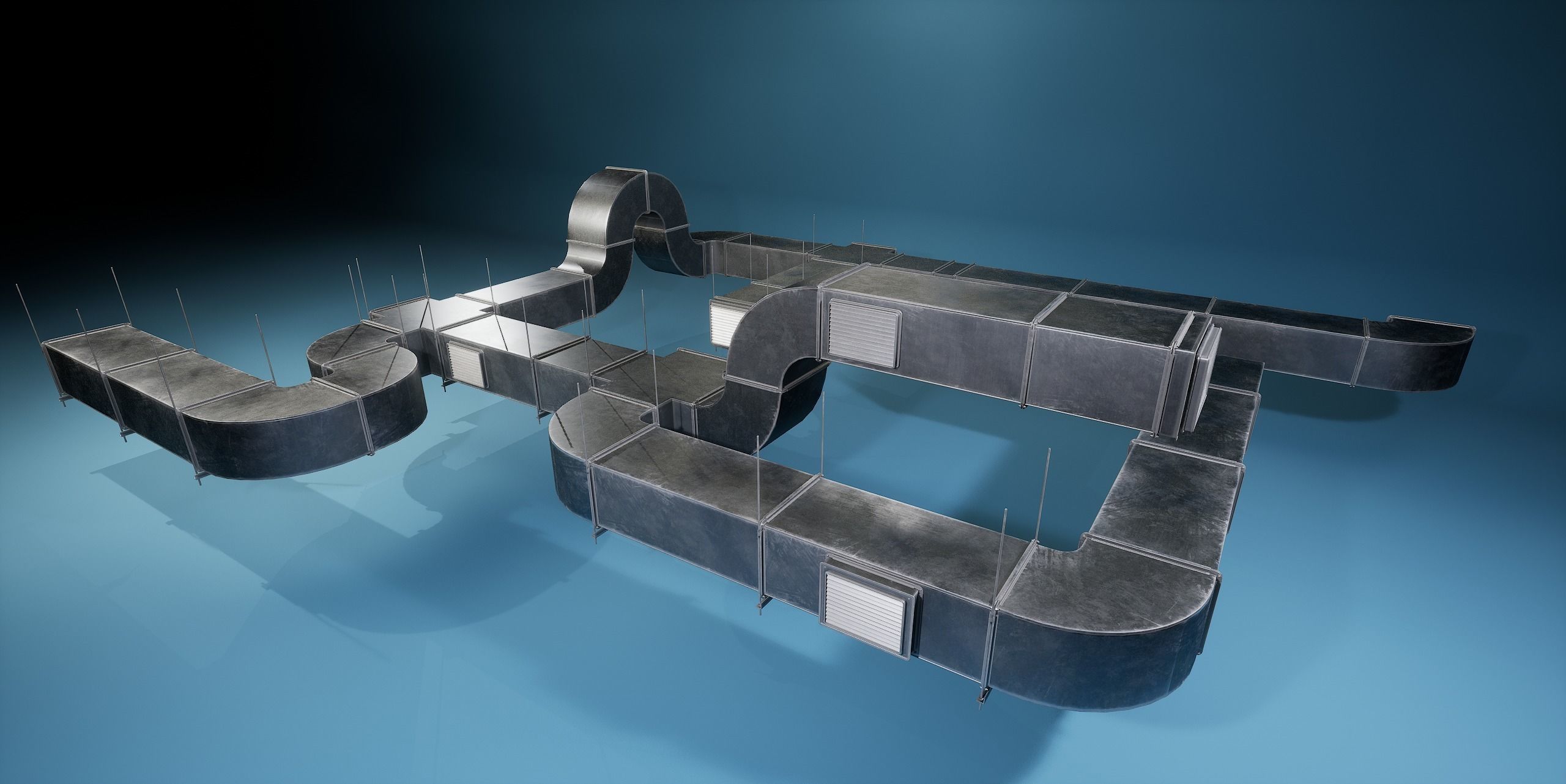 3D model Game-ready PBR Industrial Modular Vent System - Low poly VR ...