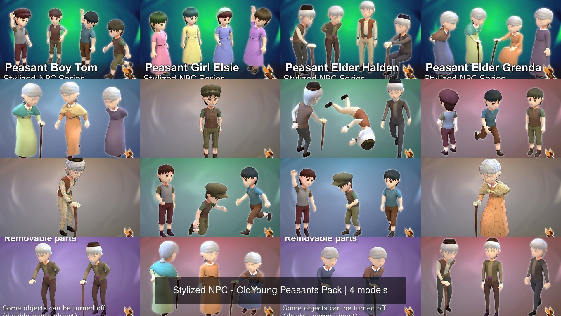 3D Model Collection Stylized NPC - OldYoung Peasants Pack VR / AR / low ...