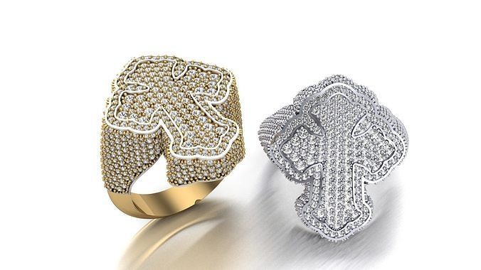 Cross Hip Hop Iced Ring 3D model 3D printable | CGTrader