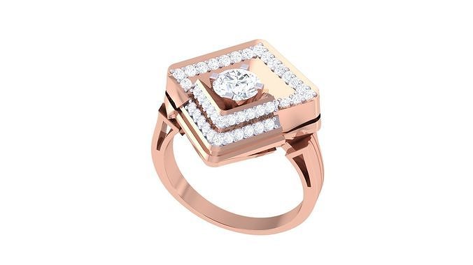 Solitaire Square High Jewelry Diamond Cocktail Ring 3dm stl obj 3D ...