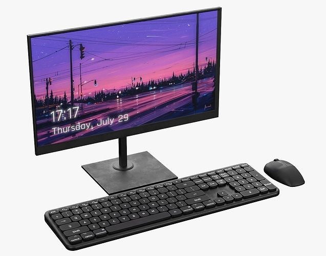 Wireles Computer Set Keyboard Mouse Monitor Black Version 3D model ...