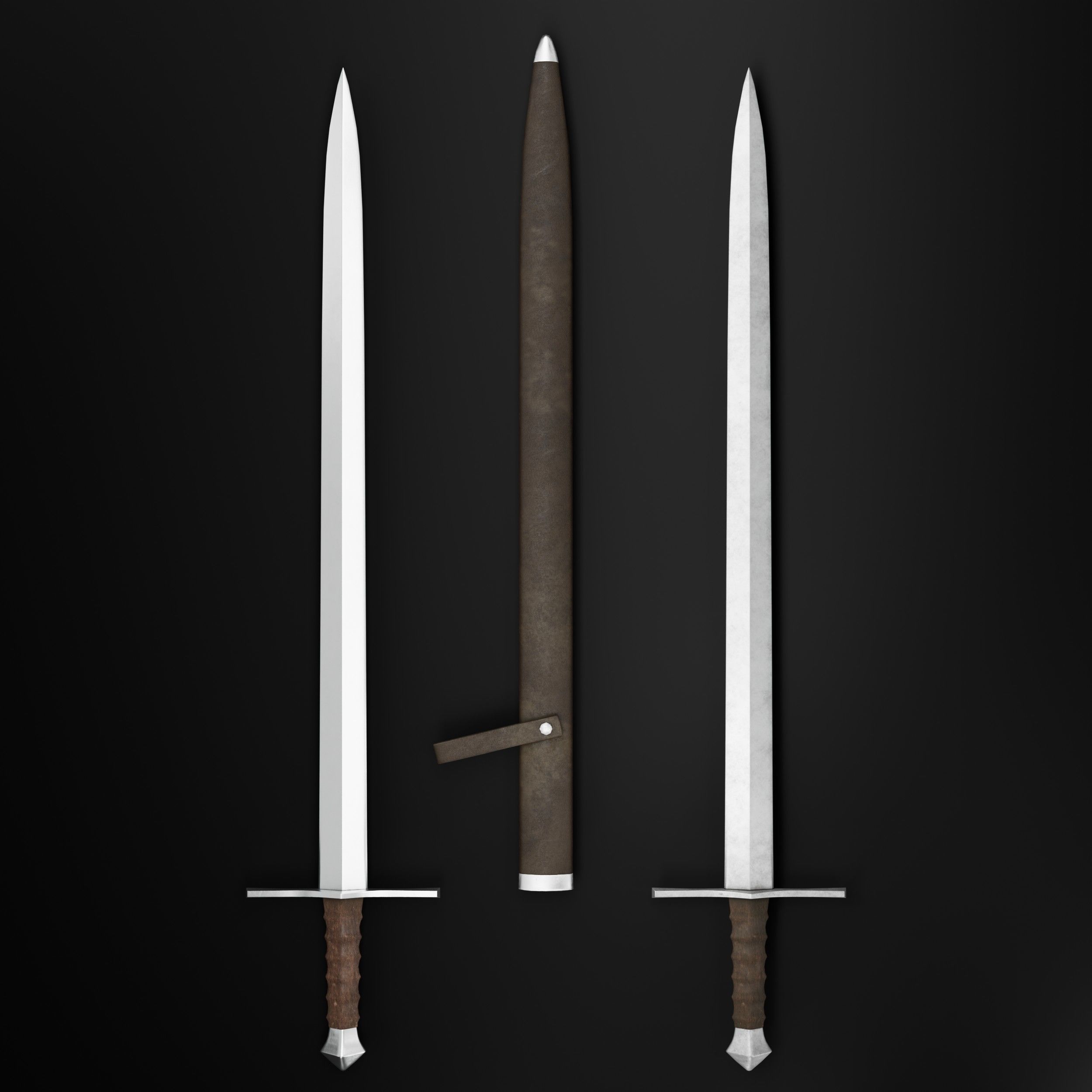 3D model Medieval Sword 03 low poly plus old texture and sheath UE VR ...