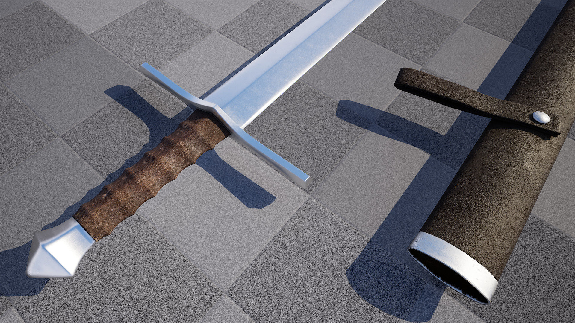 3D model Medieval Sword 03 low poly plus old texture and sheath UE VR ...