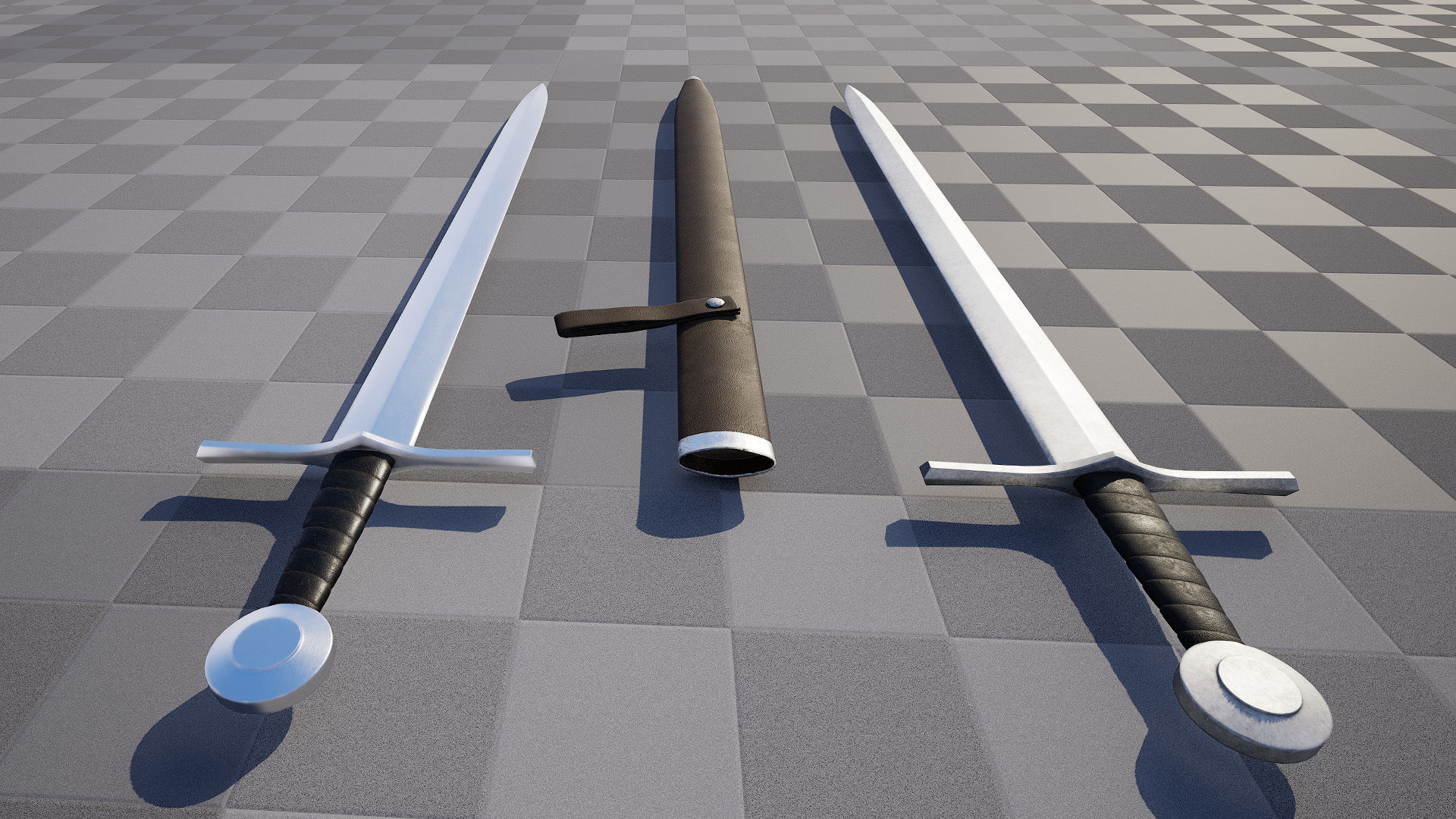 3D model Medieval Sword 05 low poly plus old texture and sheath UE VR ...