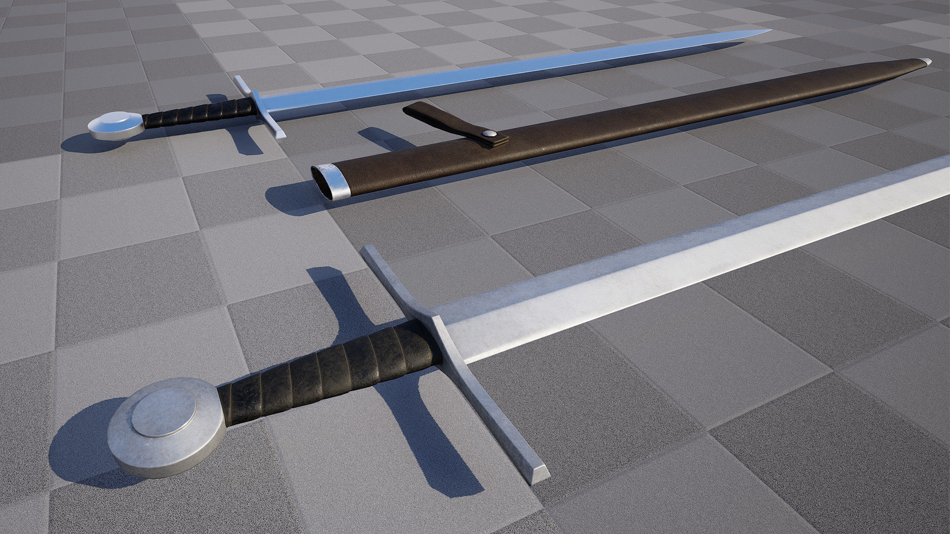 3D model Medieval Sword 05 low poly plus old texture and sheath UE VR ...