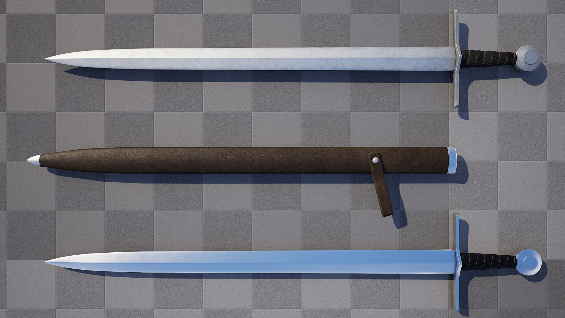 3D model Medieval Sword 05 low poly plus old texture and sheath UE VR ...