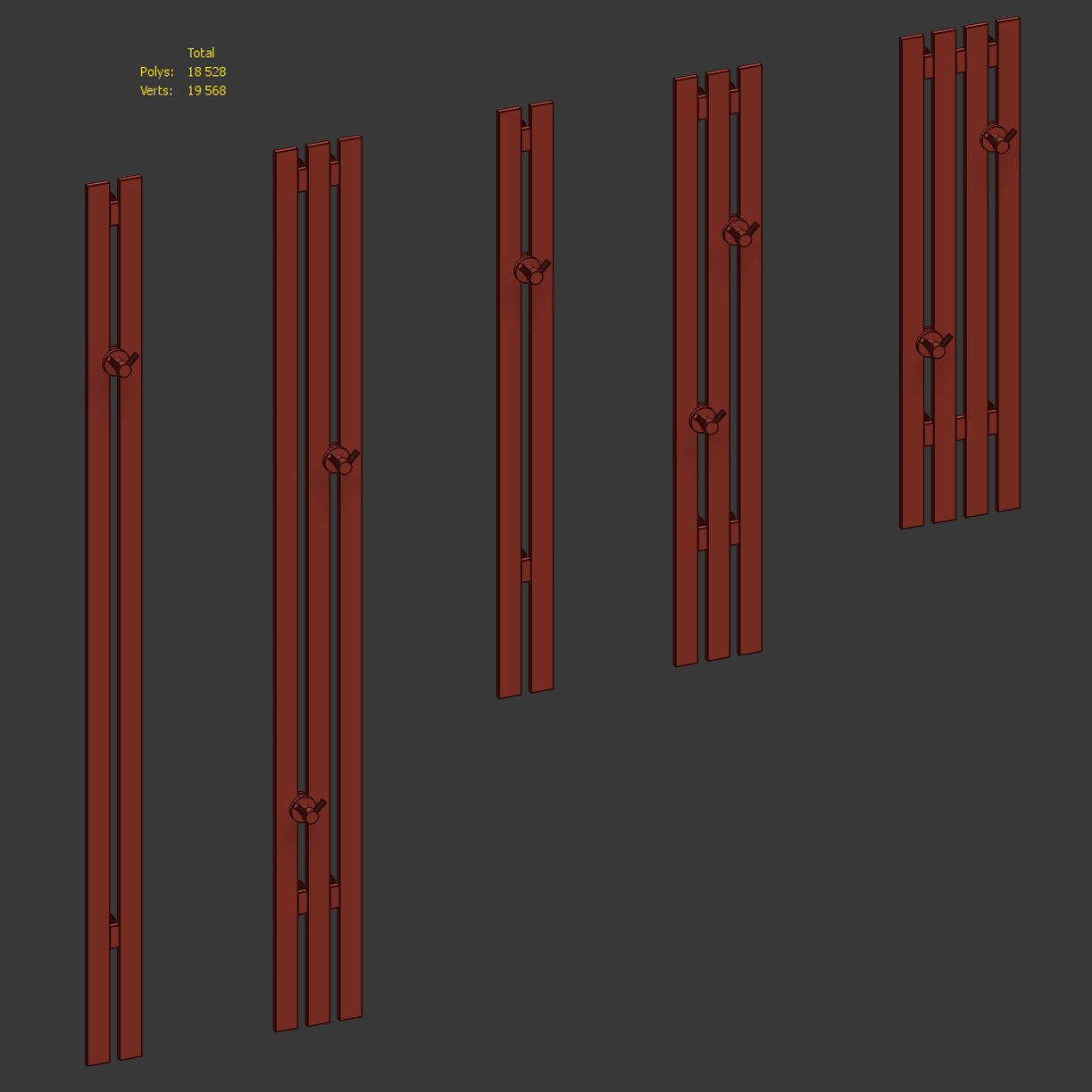 Vertical rectangular narrow heated towel rails - 5 items 3D model ...