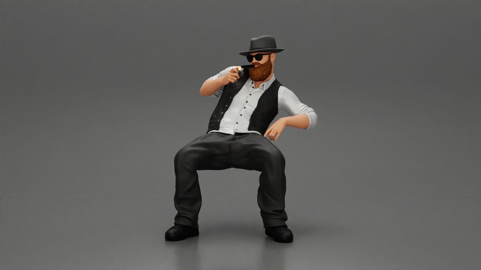 gangster homie in beard sitting holding lighter cigar smoking 3D model ...