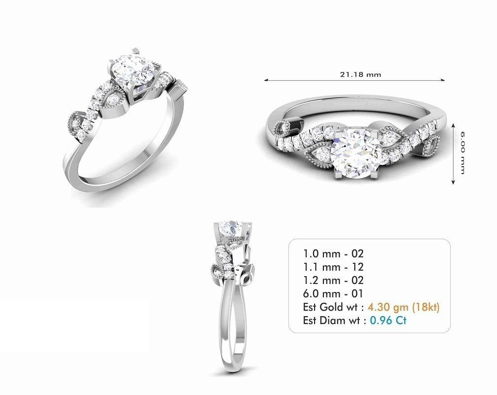 Women Diamond Solitaire Ring cad file 3d model 3D model 3D printable ...