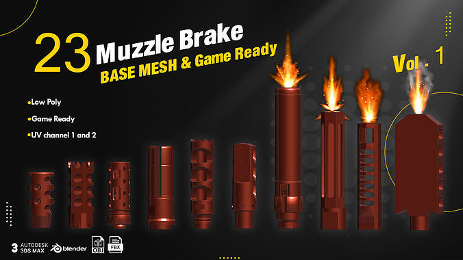 3D model 23 Muzzle Brake Vol1 VR / AR / low-poly | CGTrader