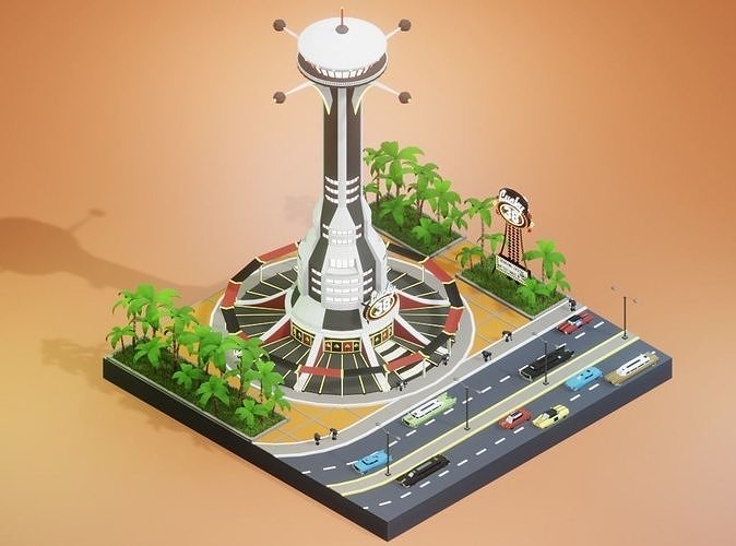 3D model Low poly Lucky 38 diorama VR / AR / low-poly | CGTrader