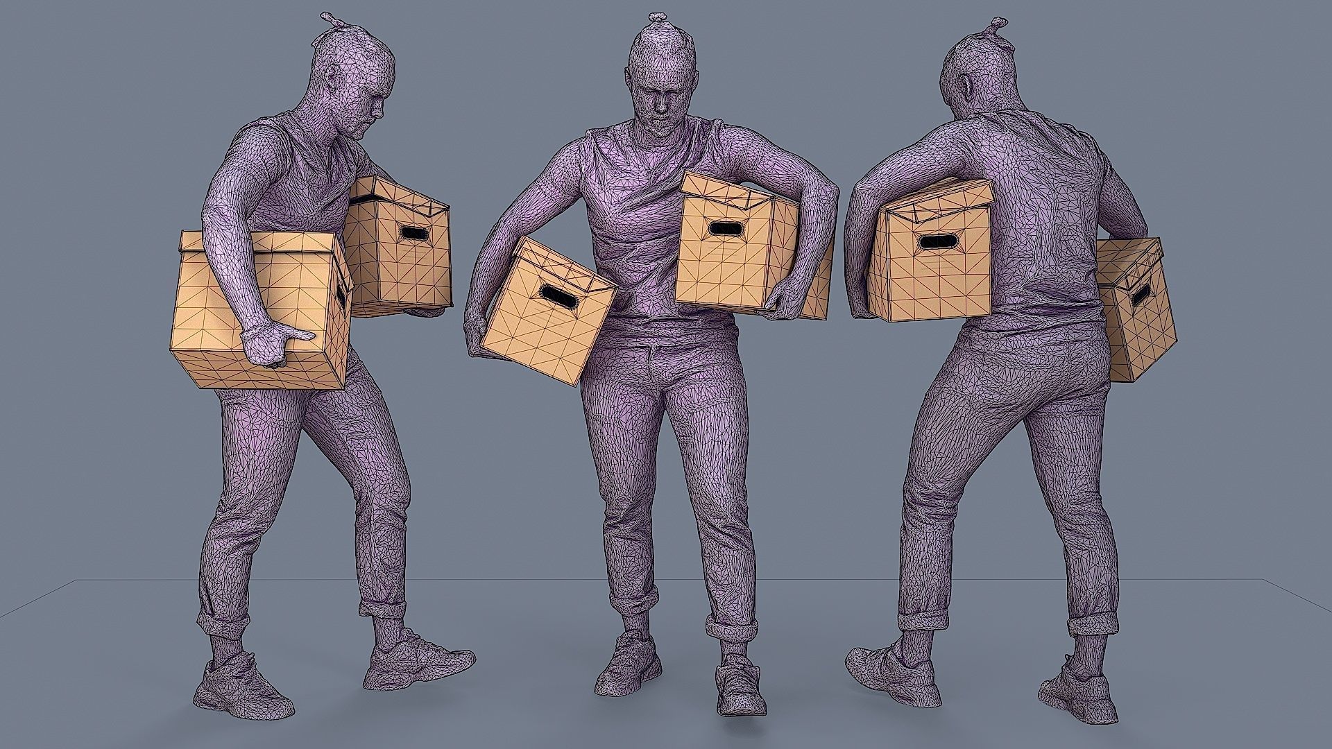 Moving Day Young Man with Cardboard Boxes 3D model | CGTrader