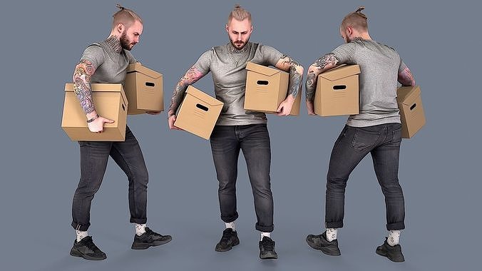 Moving Day Young Man with Cardboard Boxes 3D model | CGTrader