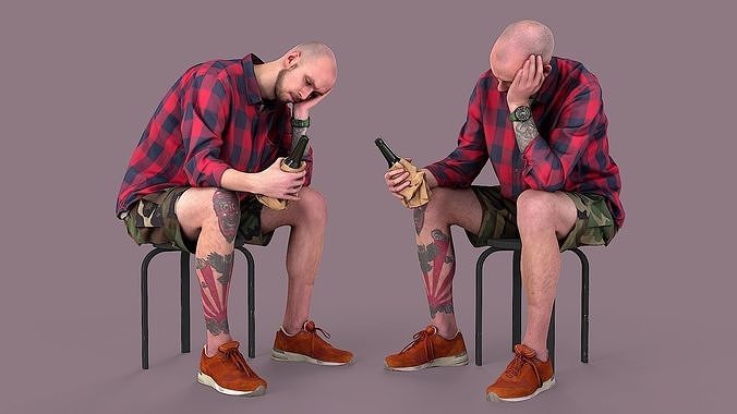 Subdued Revelry Tattooed Man with Concealed Bottle 3D model | CGTrader