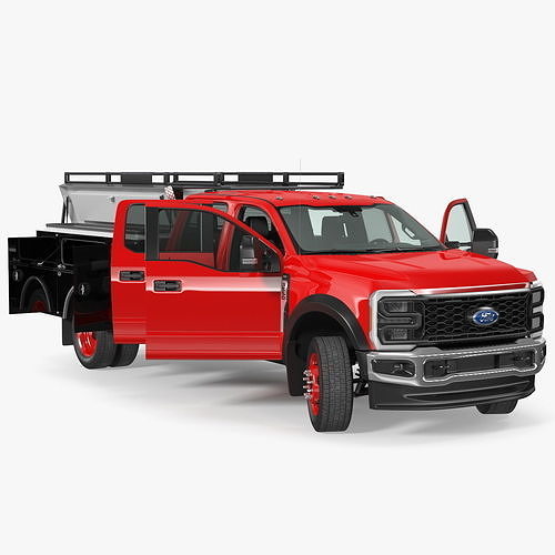 Ford Super Duty F550 with Service Body Red Rigged 3D model rigged ...