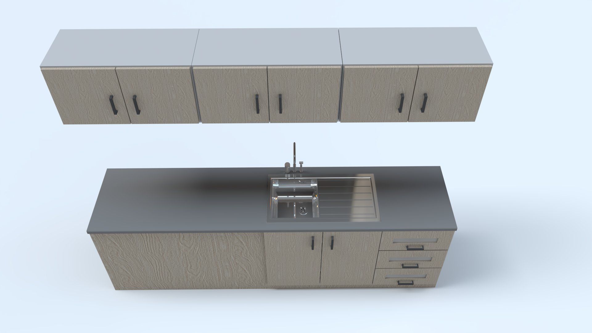 3D model Kitchen Set - Base and Wall Cabinets with Drawers and Sink VR ...