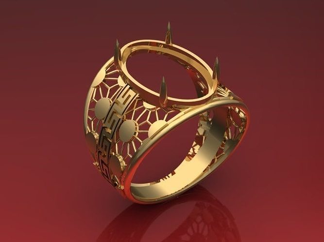 Big oval stone ring 3D model 3D printable | CGTrader