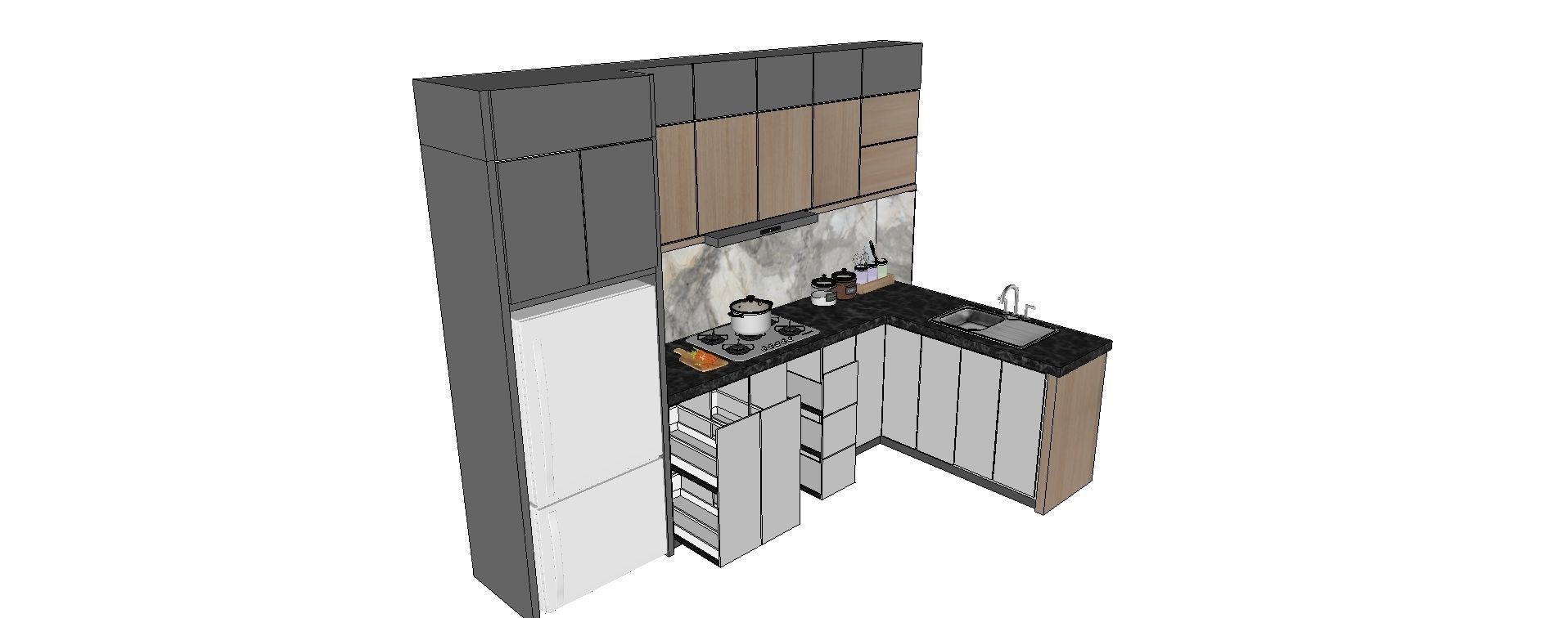 3D model Kitchen set Letter L Minimalist Modern VR / AR / low-poly | CGTrader