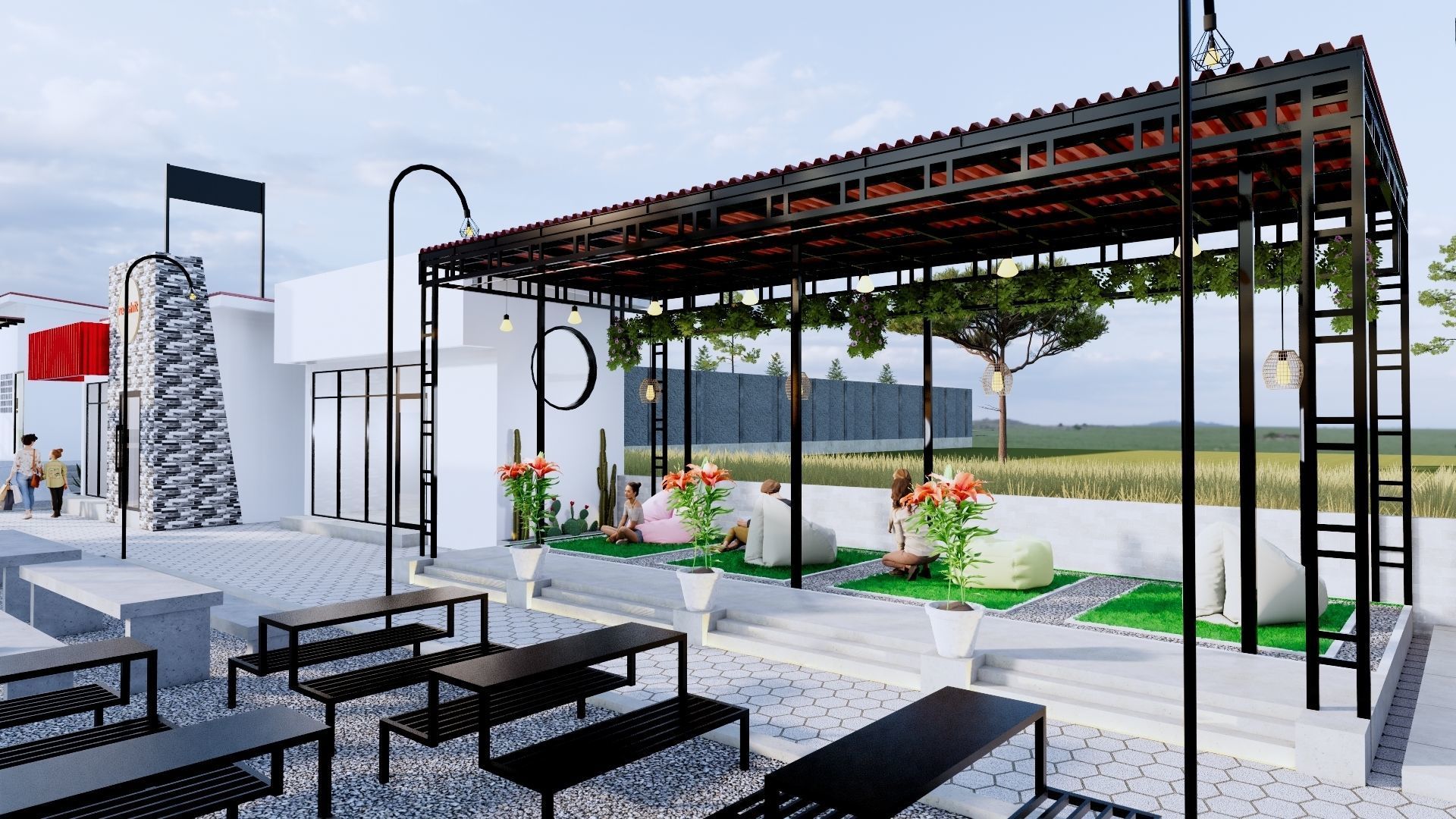 3D model Coffee Shop Design Full Interior Modern Natural VR / AR / low ...