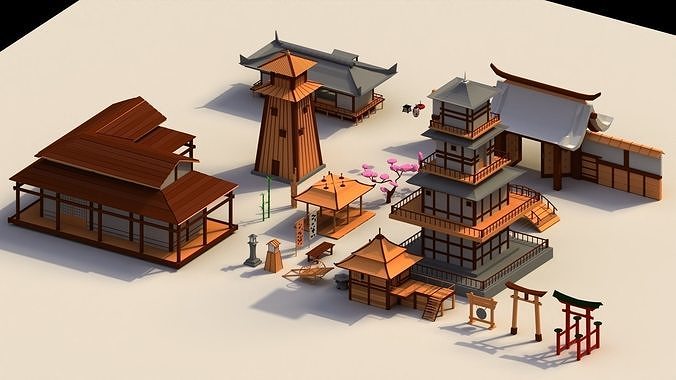 3D model Low Poly Traditional Japanese Town VR / AR / low-poly | CGTrader