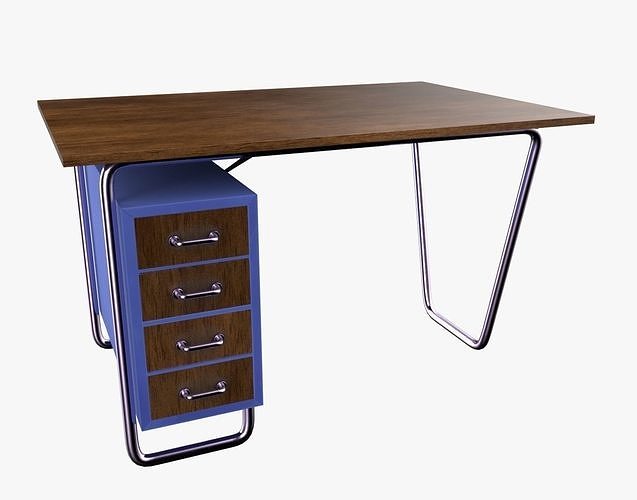 Czech Tubular Desk Working Desk Blue 3D model | CGTrader