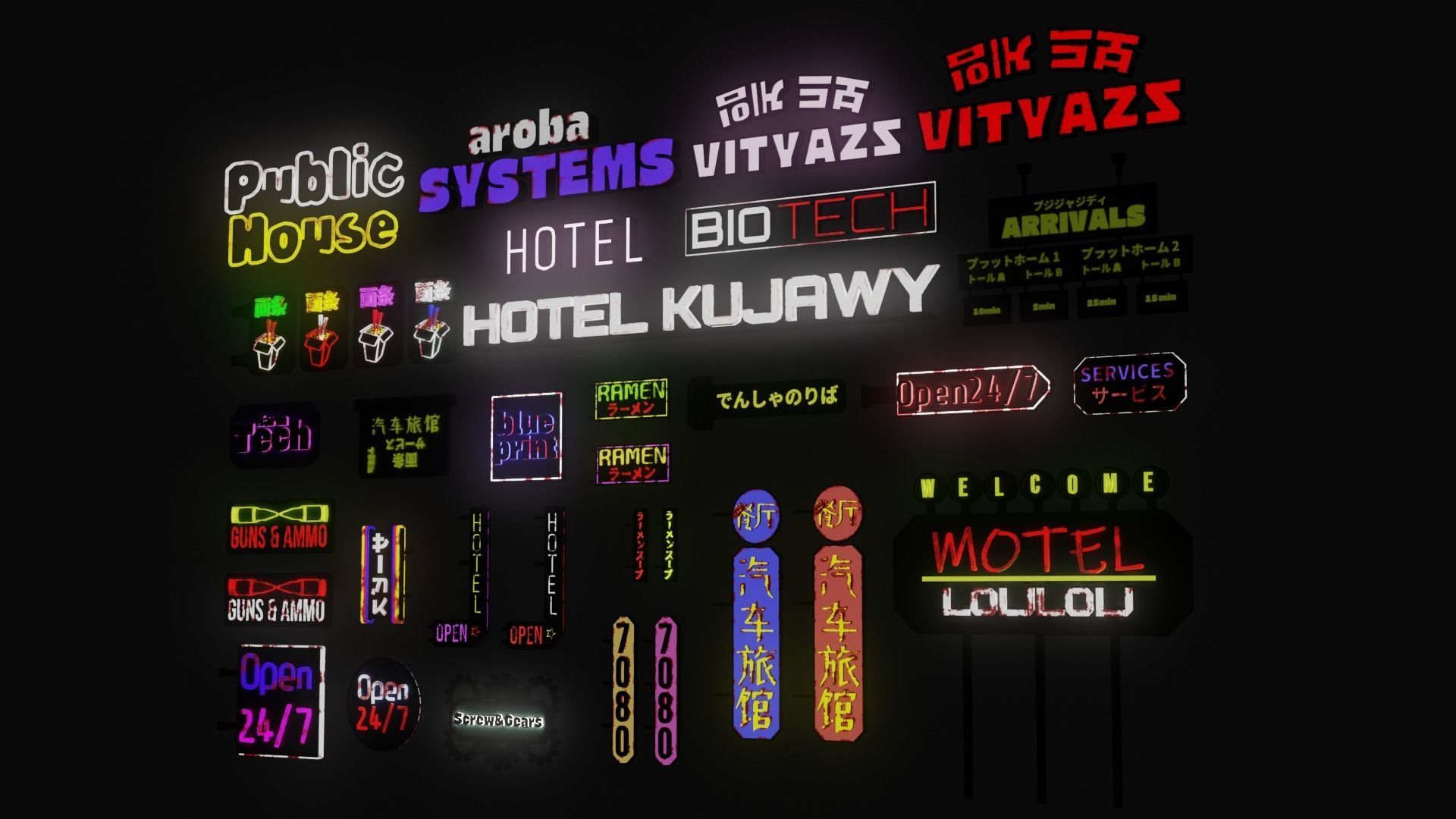 3D model Rusty Neons Signs Low Poly Pack VR / AR / low-poly | CGTrader