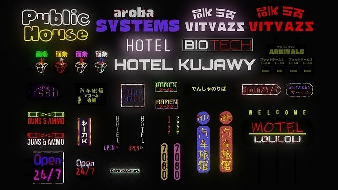 3D model Rusty Neons Signs Low Poly Pack VR / AR / low-poly | CGTrader