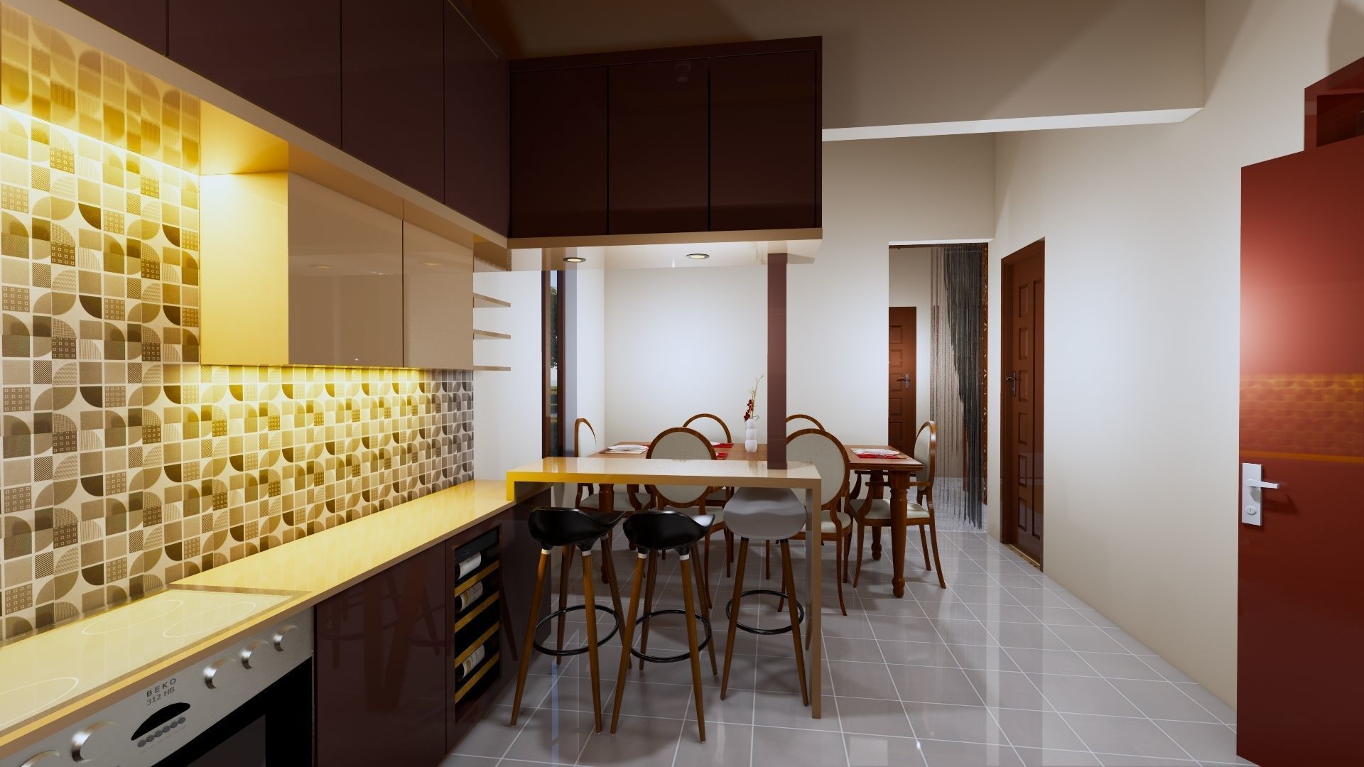 3D model 1 floor House Modern Design full interior ready enscape render ...