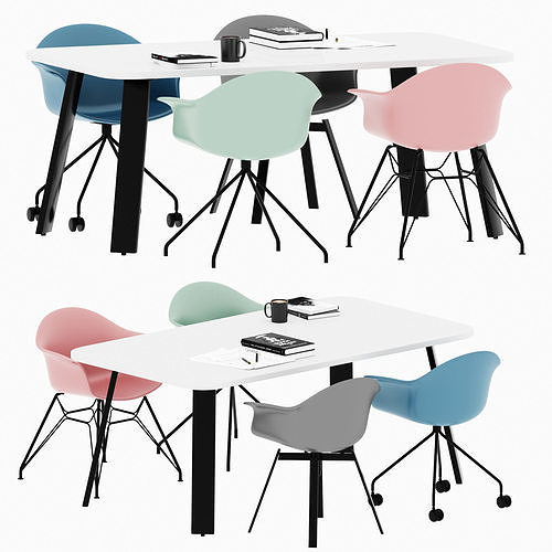 Meet chairs 4 types of legs and office table 3D model | CGTrader