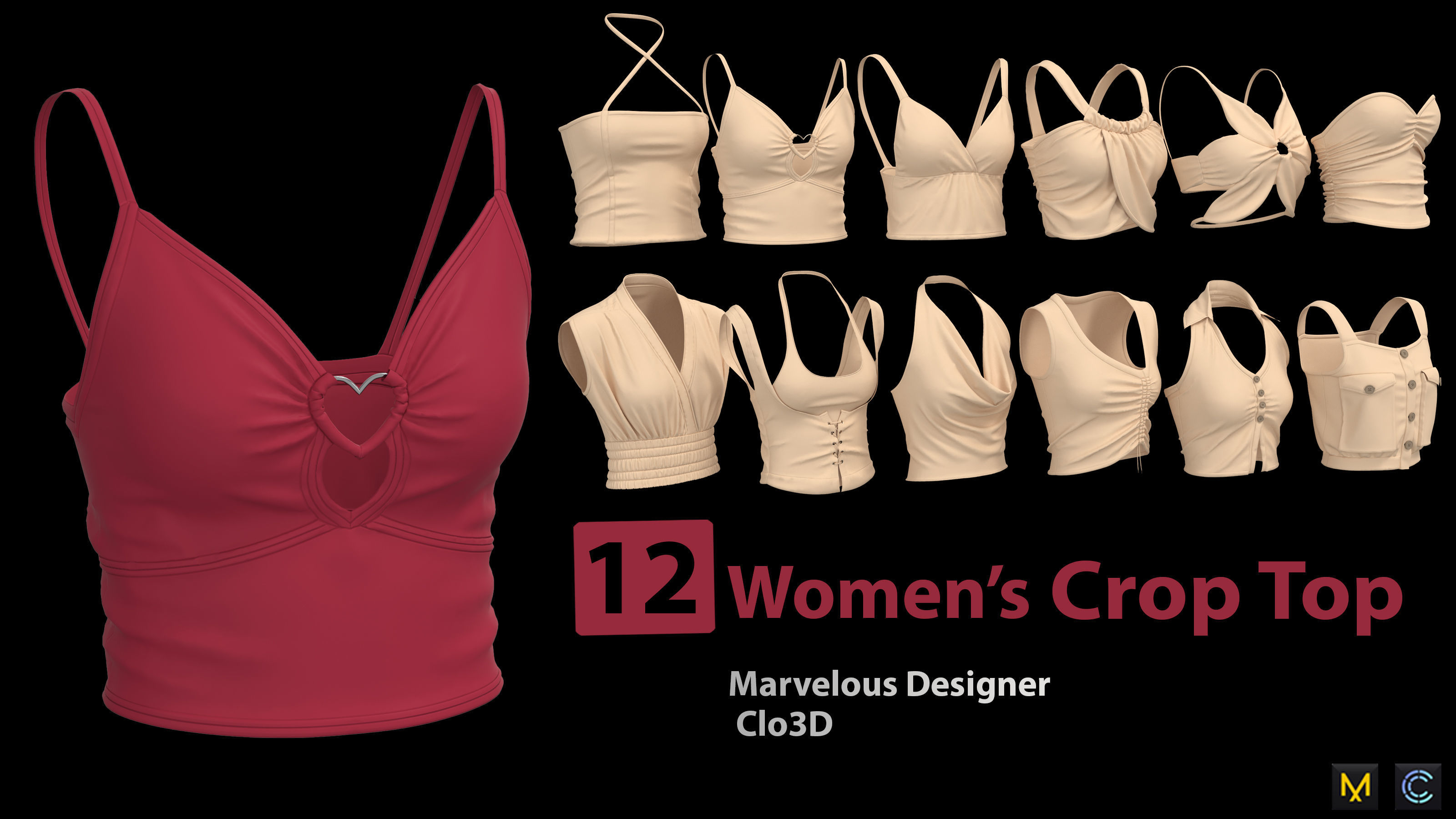 12 Womens Crop Top 3D model | CGTrader