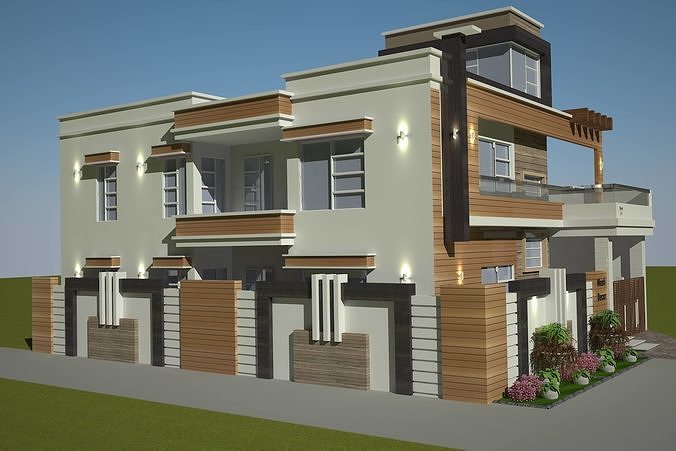 3D model Modern Elevation Corner House Residential 153 VR / AR / low ...