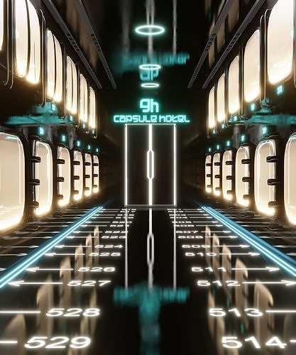 9h Capsule Hotel Hallway and BedTokyo Japan 3D model animated | CGTrader