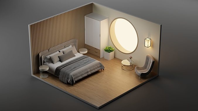 Bedroom isometric interior 3D model | CGTrader