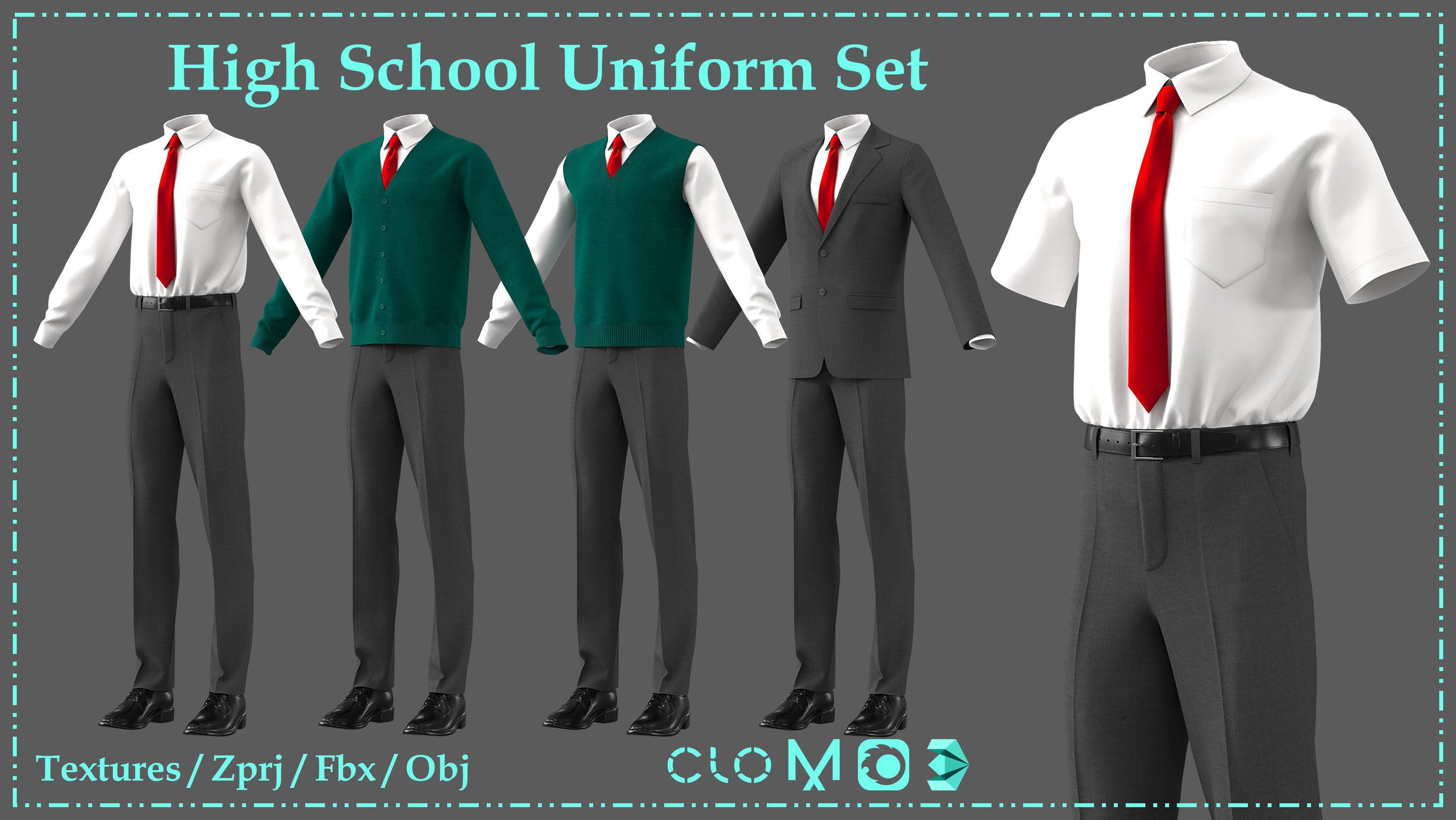 High School Uniform Set for Boys 3D model | CGTrader